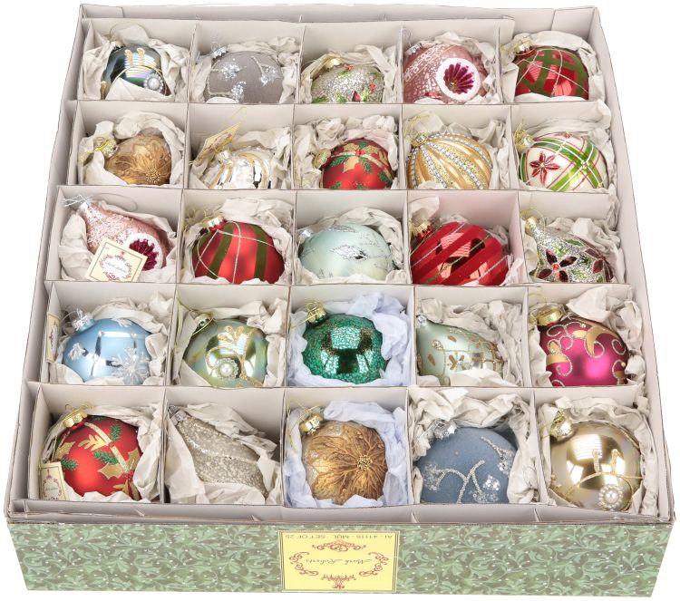 Glass Assorted Ornaments in Box, 4" (Set of 25) – Christmas In America