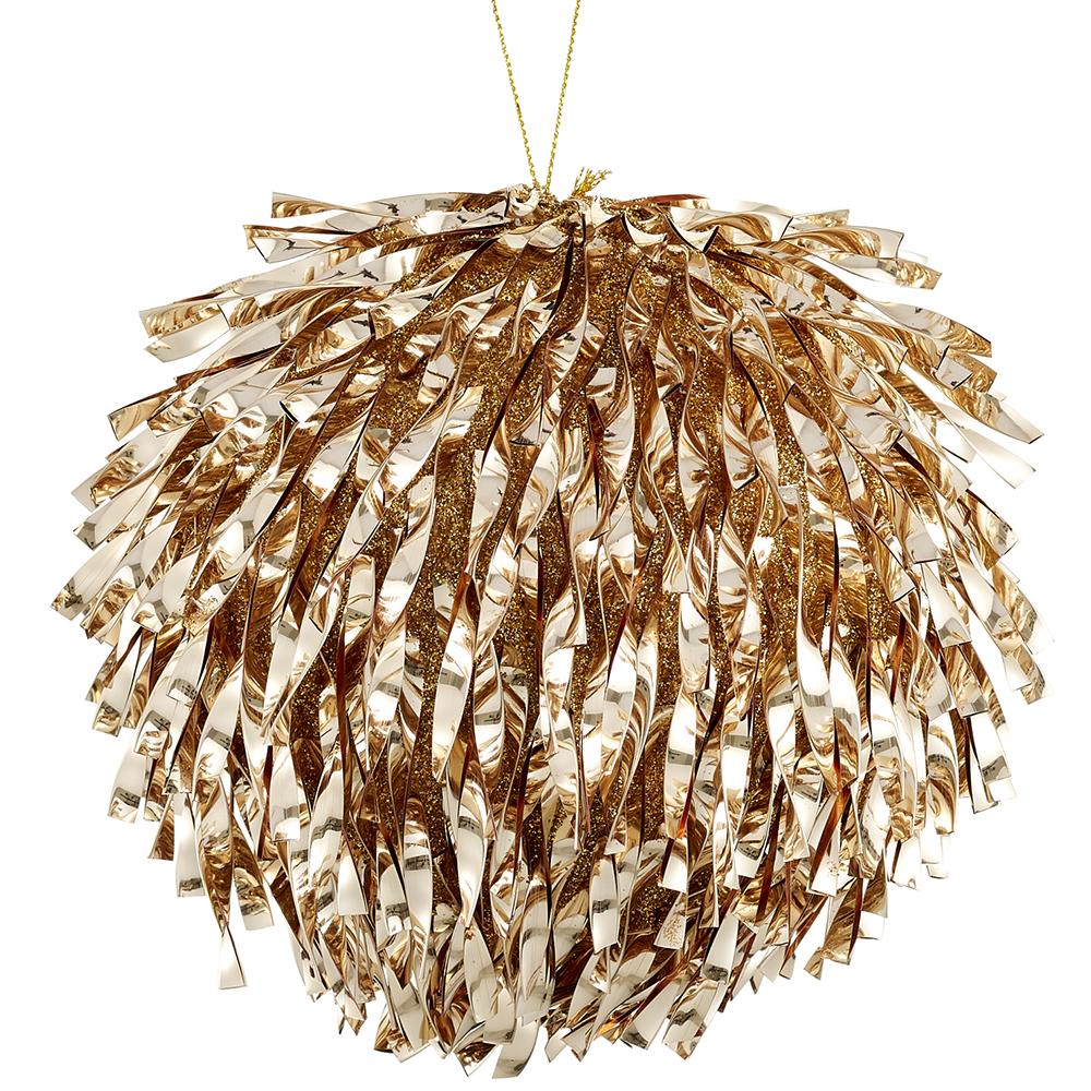 Glittered Tinsel Ball Ornament, 6" (Gold) – Christmas In America
