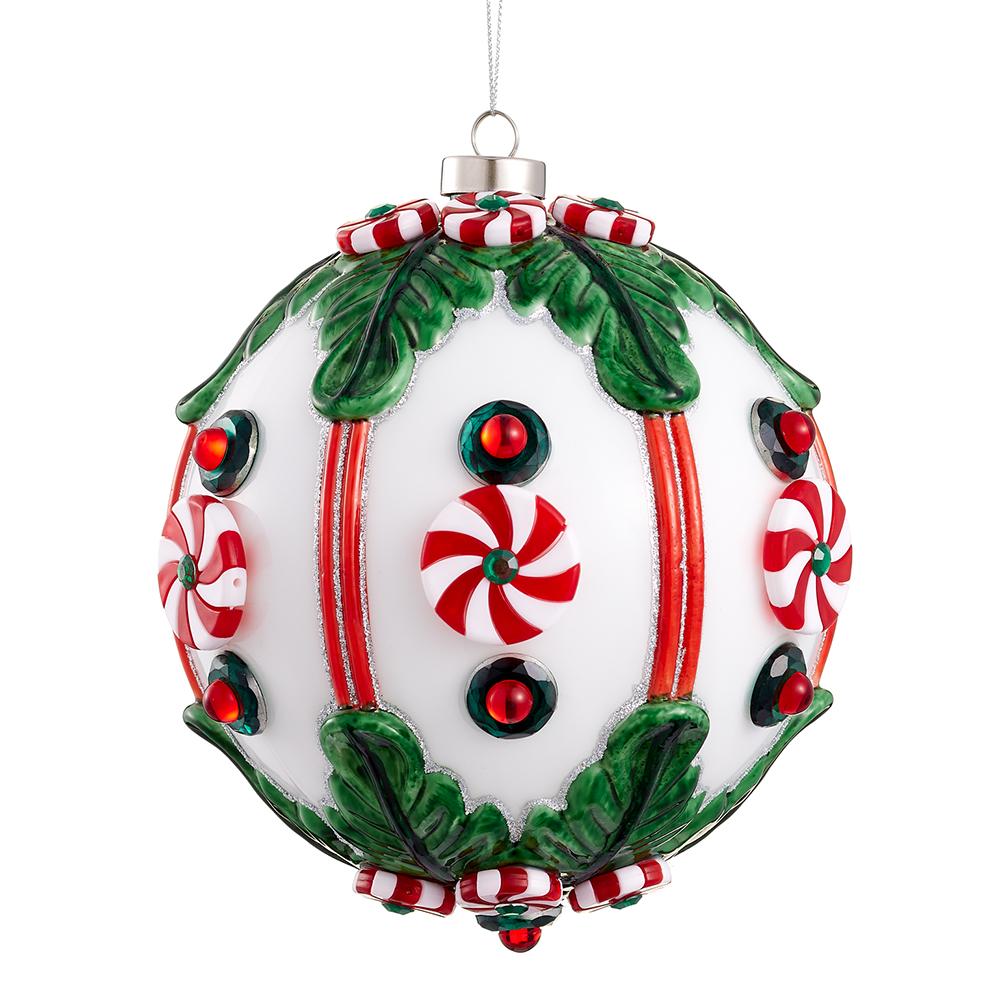 Glittered Candy Glass Ball Ornament, 6" (Red & Green) – Christmas In ...